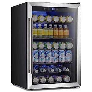 Beverage Refigerator -145 Can Mini Fridge with Glass Door for Soda Beer or Wine,Small Drink Dispenser, Can Cooler，For Bedroom, Home, Bar&Office with Adjustable Removable Shelves 4.5 Cu. Ft.