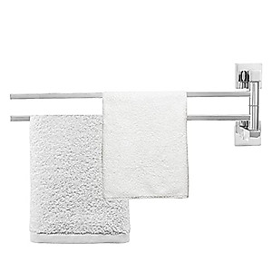 Swivel Towel Rail 2/3/4 Arming 40 Cm Swivel Towel Rail 180° Rotation Bede Towel Holder Stainless Steel Swivel Arm Towel Rail for Bathroom (250255 Active Two rods - Chrome)