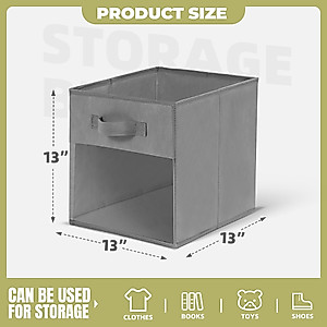 STORAGEIDEAS Storage Cubes，13 Inch Cube Storage Bins With Clear Window，Set of 10, Foldable Storage Cubes With Handles, Closet Storage Organizer Bins, Cubby Clothing Storage Baskets for Shelves, Gray
