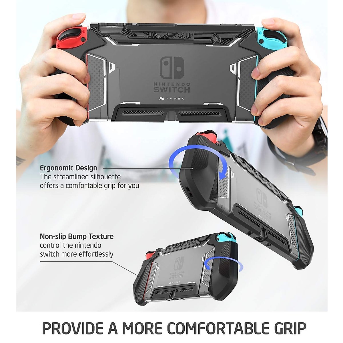Mumba Dockable Case for Nintendo Switch, [Blade Series] TPU Grip Protective Cover Case Compatible with Nintendo Switch Console and Joy-Con Controller (Black)