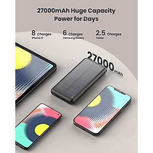 IXNINE Solar Charger 27000mAh Power Bank 3A USB C Fast Charging Portable Solar Phone Charger Camping External Battery Pack with 3 Outputs for Cellphone Tablets