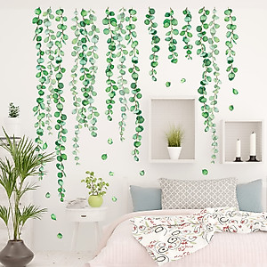 BASHOM BS-112 Eucalyptus Vines Wall Stickers Decals Green Kids Peel and Stick Removable for Nursery Bedroom Living Room Art murals Decorations Plants Home DIY Baby