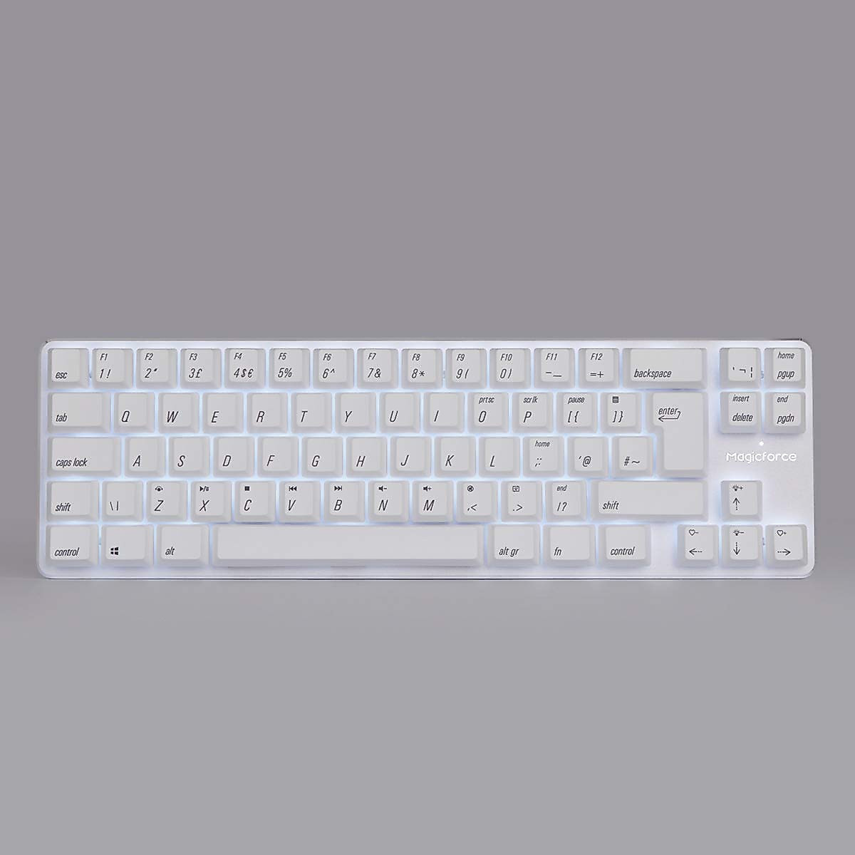 Qisan Mechanical Gaming Keyboard PBT Keycaps Gateron Blue Switch Mini 69 Keys(60%) Wired Keyboard with White Backlit UK QWERTY Layout Gaming Keyboard for Gaming Office