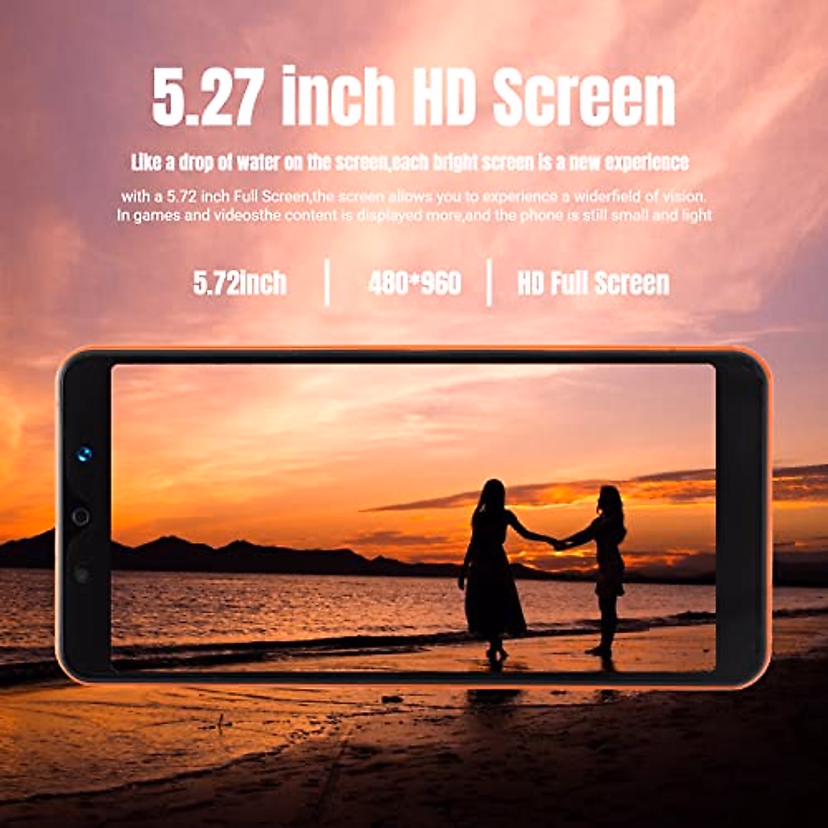 5.72in HD Full Screen Smart Phone, Note30 Plus Unlocked Smartphones, Dual Cards Dual Standby, 512MB+4GB Cell Phones, for Android 4.4.2, Support WiFi +BT+FM (Orange)