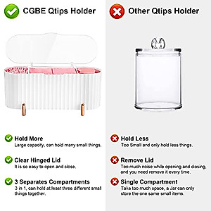 CGBE Qtips Holder, 3 Grids Separate Cotton Swabs Dispenser, Cotton Ball Holder with Clear Lid, Cotton Swab Holder Storage Box Bathroom Organizer for Cotton Pads Swabs Rounds Balls -White