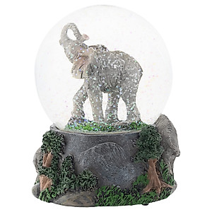 Elanze Designs Elephant Pride Family 100MM Sturdy Wind Up Musical Glitter Water Snow Globe Magical Tabletop Dresser Nightstand Figurine Decoration Plays Tune Born Free