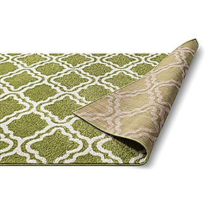 Modern Rug Calipso Green Lattice Trellis Accent Area Rug Entry Way Bright Kids Room Kitchn Bedroom Carpet Bathroom Soft Durable Area Rug (2'3" x 7'3" Runner)