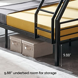 VINGLI Twin Over Full Bunk Bed for Kids/Adults with Stairs Flat Rungs, Heavy Duty Metal Slats, No Box Spring Needed, Black