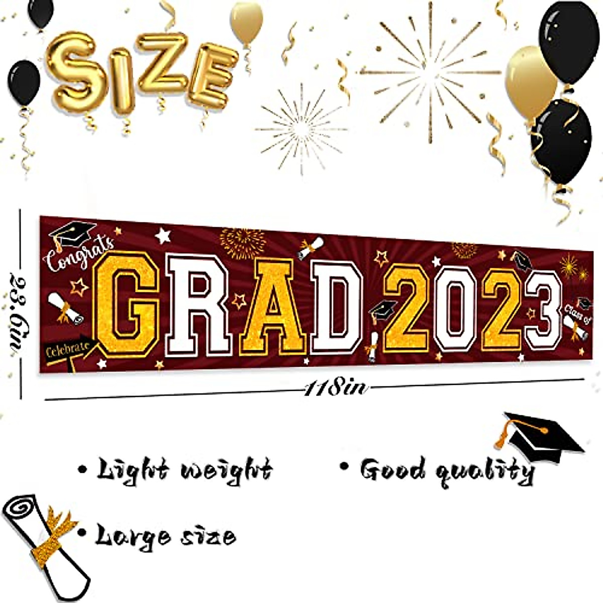 2023 Graduation Yard Sign Congrats Grad Lawn Sign Decorations Giant Maroon Class of 2023 Banner for Graduation Party Supplies(Maroon)