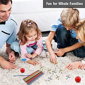 ZeeDix 90 Pcs Pick Up Sticks with 3 Sets Retro Metal Jacks Kit- Include 3 Pcs Red Rubber Balls and 30 Pcs Gold and Silver Metal Jacks, Classic Fun Game Gift of Jacks for Kids Adults Family