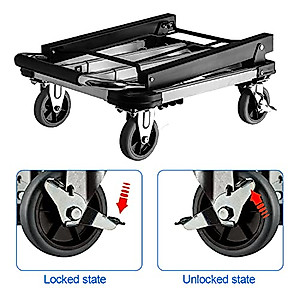 Foldable Platform Cart, Heavy Duty Aluminum Metal Hand Truck Folding Push Carts for Luggage Moving Transportation, 4 Rubber Wheels, 330LB Load Capacity, Come with Bungee Cord