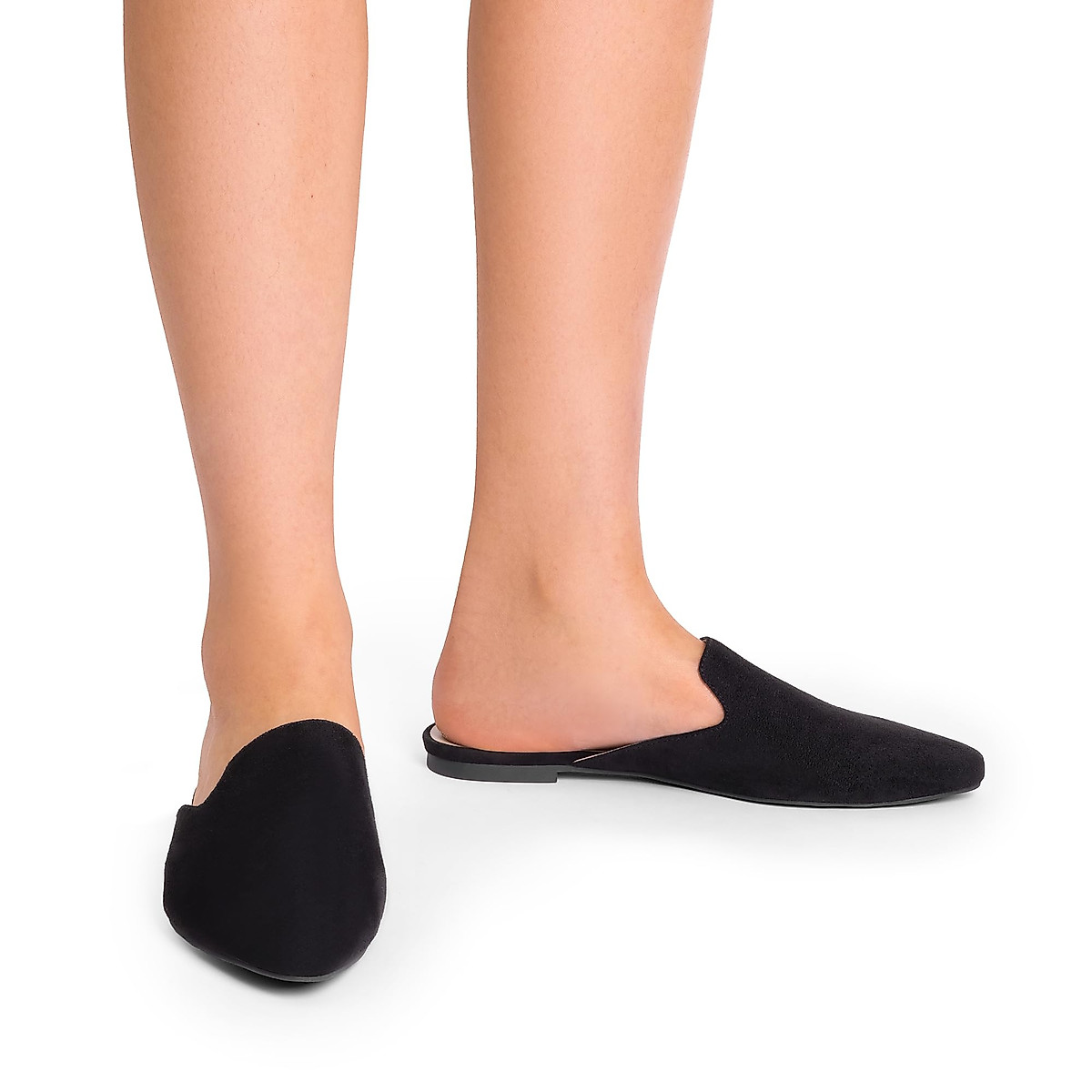 DREAM PAIRS Women's Flat Mules Pointed Toe Backless Loafer Shoes,Size 7.5,Black/Suede,DML211