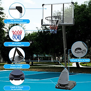 Portable Basketball Hoop Height Adjustable 7.4-10ft Indoor Outdoor Basketball Goal System with 44In Shatterproof Backboard and 18In Rim for Kids/Adults