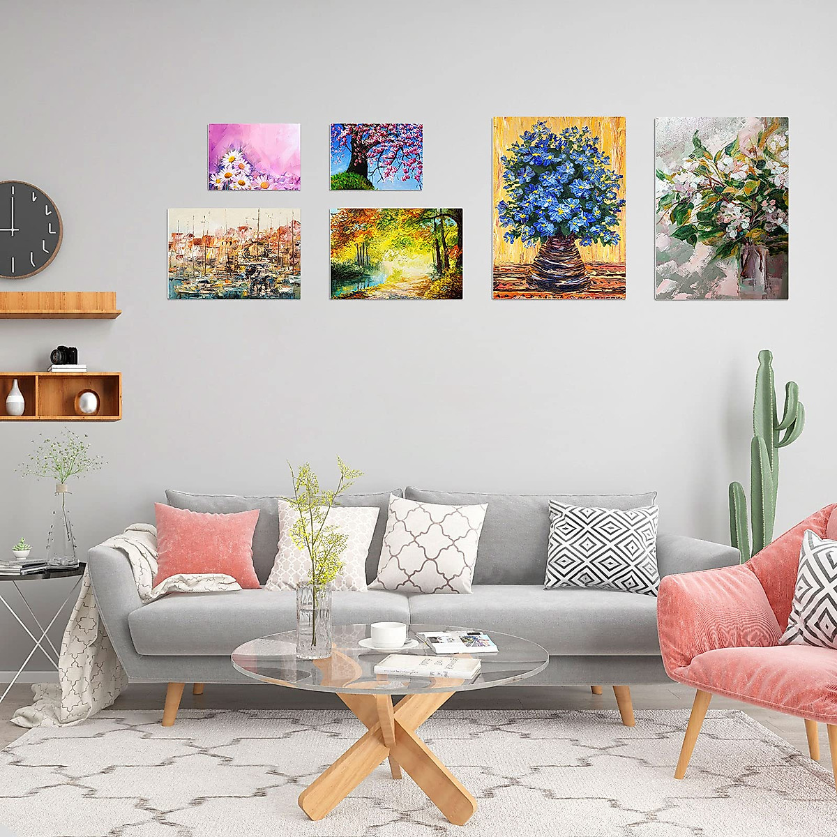 Skyouths Canvases for Painting, 40x30,30x20, 20x15, 8 Set Stretched White Canvas with Petal Paint Tray Palettes & Tape, Artist Canvases Frame Board Panels, Cotton Canvas for Oil, Acrylic, Watercolor