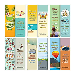 Creanoso Fun Travel Quotes Bookmarks (30-Pack) - Classroom Reward Incentives for Students and Children - Stocking Stuffers Party Favors & Giveaways for Teens & Adults