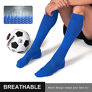 FITRELL 2/3 Pack Soccer Socks For Youth Kids Adult Baseball Softball Football Socks For Men Women Boys Girls,Blue,Small