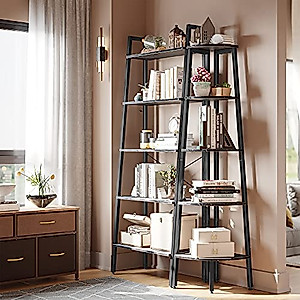 CubiCubi Corner Shelf Stand, Corner Shelves, Industrial Ladder Shelf for Small Space, Metal Corner Book Shelf with Two Hooks,Black Marble