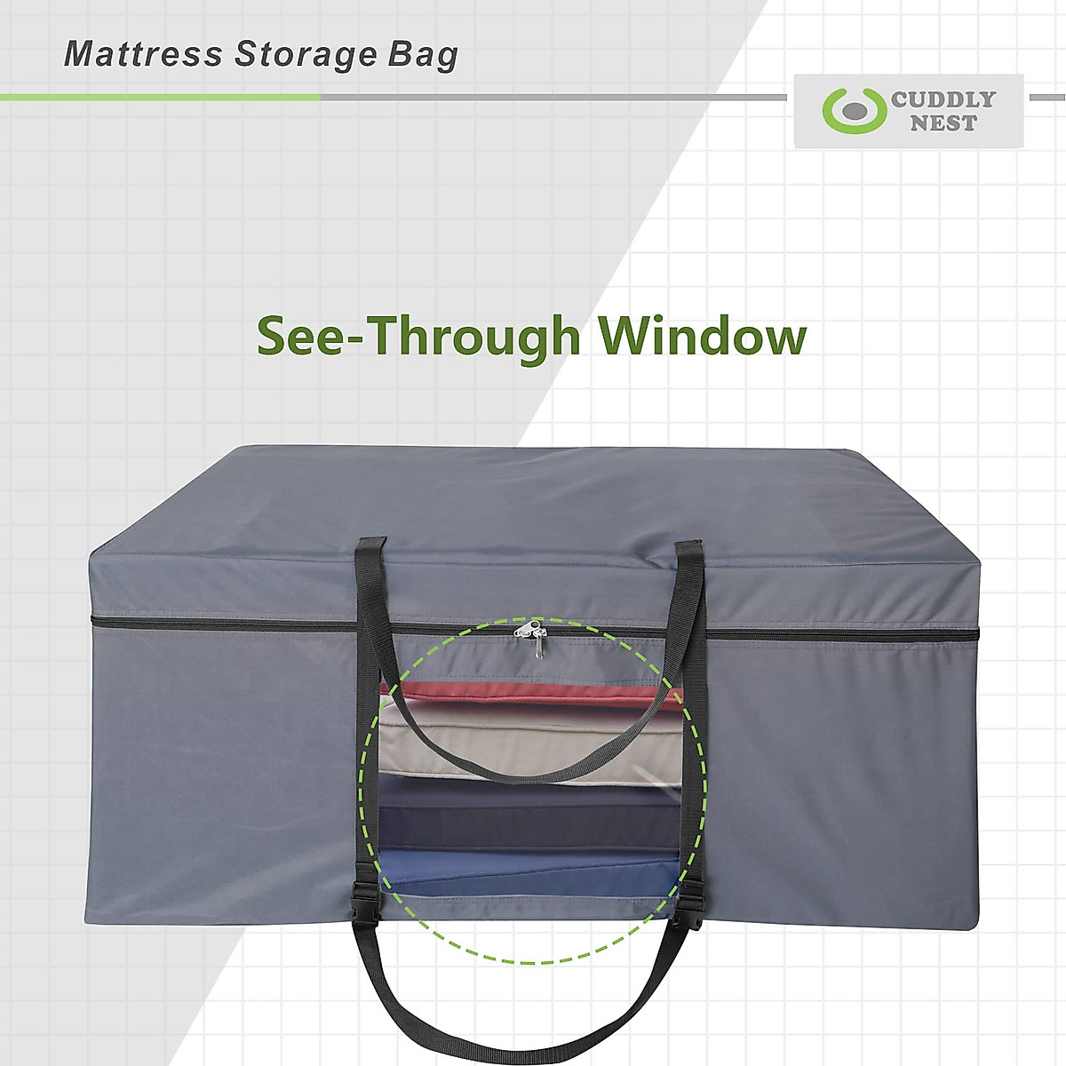 Cuddly Nest Folding Mattress Storage Bag - Heavy Duty Carry Case for Tri-Fold Guest Bed Mattress (Fits 6" Queen Mattress)