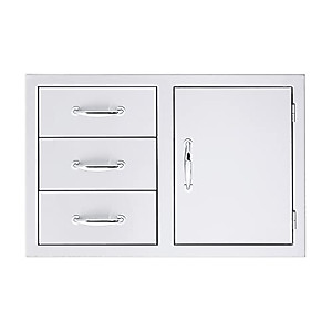 AMS Fireplace Package of Sizzler 32 Built-in Grill (Natural Gas), Pro Double Side Burner Gas),33 3-Drawer & Access Door Combo, 20 Vented Liquid Propane Tank Or Trash Drawer and FREE Cover