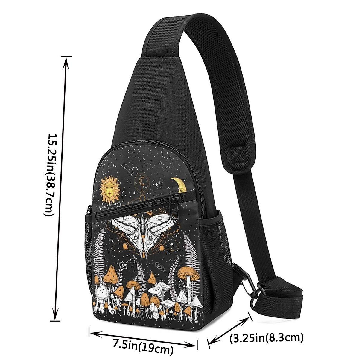 FREEHOTU Mushrooms Moth Moon Star Sling Backpack Travel Daypack Chest Bag Crossbody Shoulder Bag