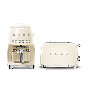 Smeg Retro Drip Coffee Machine and 2-Slice Toaster Bundle, Cream