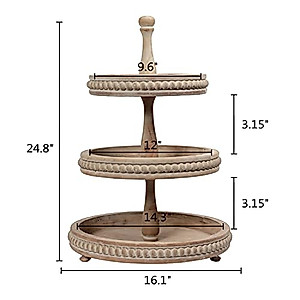 Handcrafted-Beaded Tiered Tray Stand, 3 Tier Serving Tray Distressed Brown, Rustic Tiered Serving Tray, Wood Tiered Tray Decor Items for Coffee Bar, Kitchen Counter, Dining Room Table, Easter