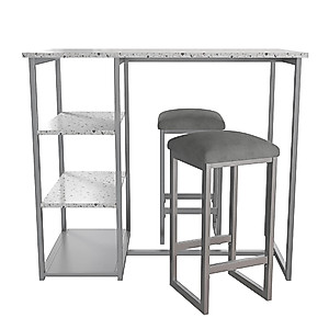 Novogratz Nora 3-Piece Pub Set with Faux Terrazzo Top, Gray