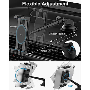 woleyi Dashboard Car Tablet Mount, Telescopic Tube Suction Cup Car Tablet Holder, Compatible with iPad Pro/Air/Mini, Galaxy Tab/Z Fold, Fire HD, Surface, iPhone, More 4.7-13" Cell Phones and Tablets