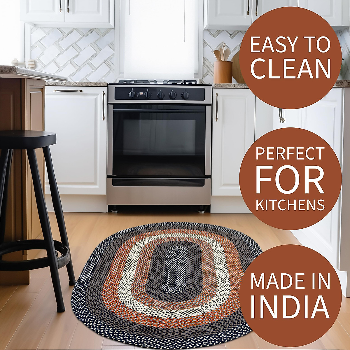 Super Area Rugs Rustic Red/White/Blue Braided Rug for Entryway/Foyer, Washable Navy Indoor Outdoor Braided Rug for Patio/Porch 3' x 5' Oval