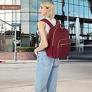 LOVEVOOK 15.6-inch Laptop Backpack for Women, Quilted Business Travel Computer Bag, Doctor Nurse Backpack Purse for Work, Wine
