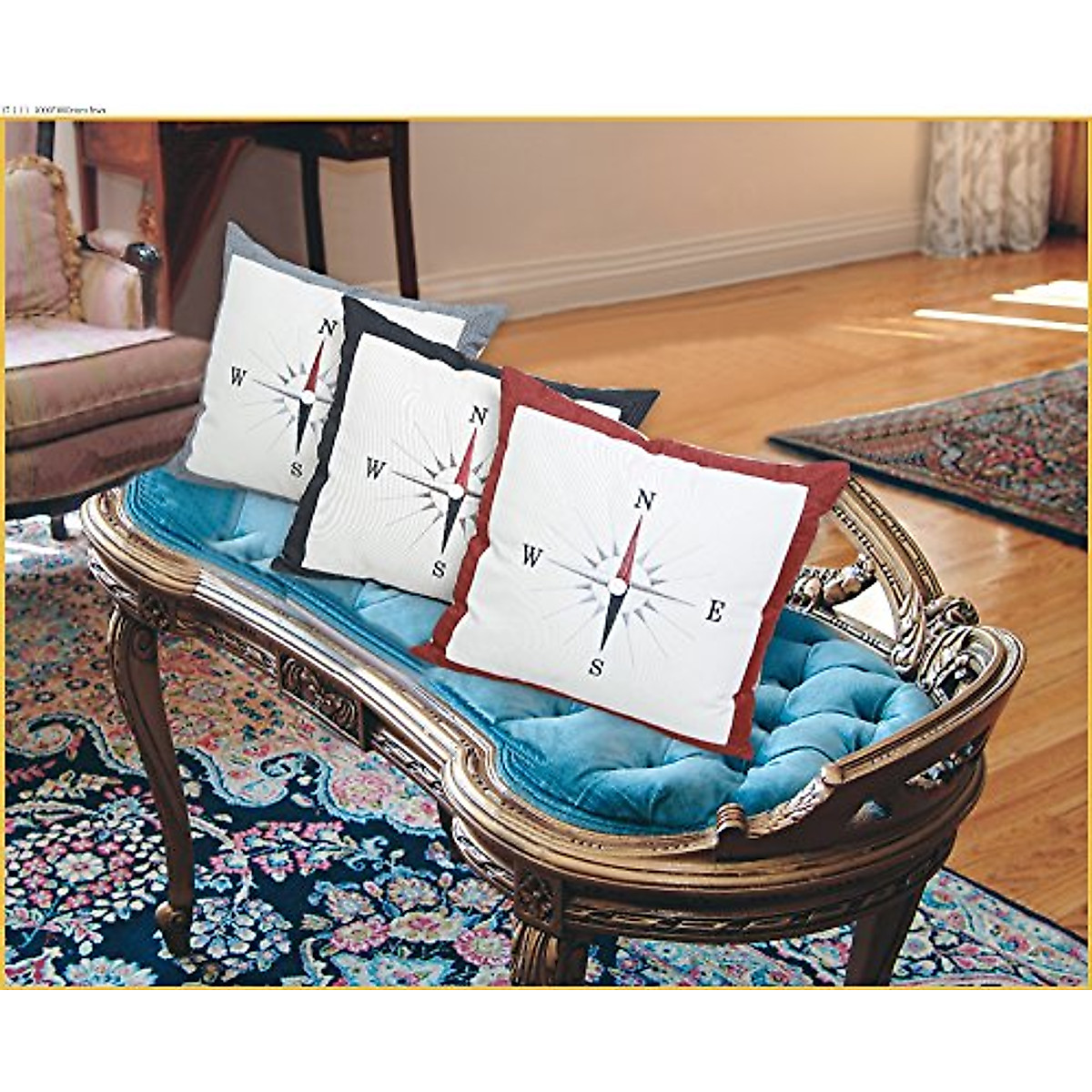 Violet Linen Classic Burlap Throw Pillow with Embroidered Compass - Burgundy