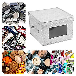 i BKGOO Storage Box with Lid,Fabric Cube Storage Bin,Foldable Clear Window Storage Boxes with Cover for Home Bedroom Closet Office Nursery 4-Pack 12 x 12 x 8.5 inch