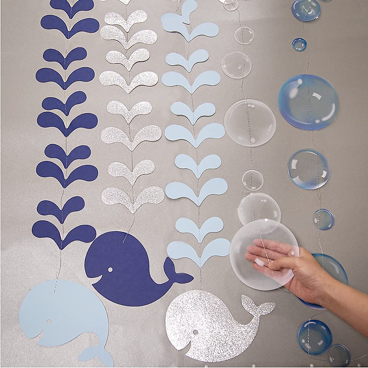 Decor365 Blue Whale Bubble Garland Under The Sea Beach Ocean Theme Party Decorations Baby Boy Birthday Bday Hanging Streamer Decor Kids Party Backdrop Bday It's a Boy Baby Shower Party Supplies