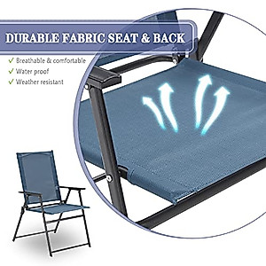 VICLLAX 2 Pieces Patio Folding Chairs, Outdoor Portable Dining Chairs for Lawn Garden and Porch, Dark Blue(Edge-Binding)