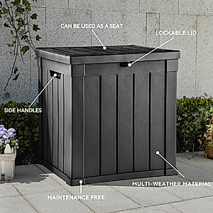 YITAHOME 51 Gallon Outdoor Storage Deck Box, Waterproof Resin Package Delivery and Storage Box with Lockable Lid for Patio Furniture Cushions, Pool Accessories, Garden Tools, Black