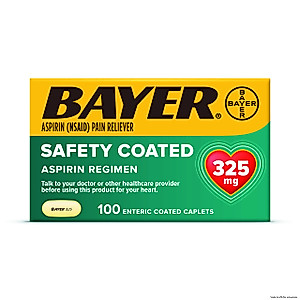 Bayer Aspirin Safety Coated 325 mg Caplets 100 Caplets, Pack of 2