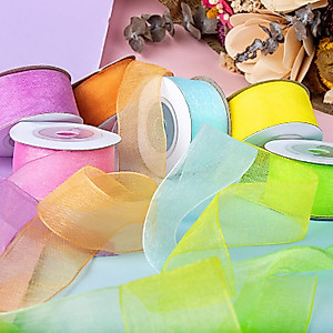 SOFIRE 6 Spools Sheer Chiffon Organza Ribbon - 1 Inch Wide 60 Yards for Crafts, Gift Wrapping, Summer