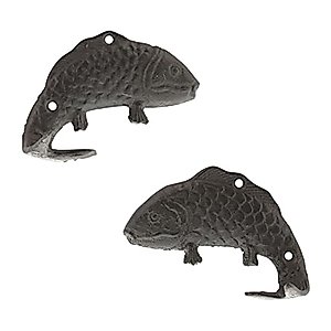 HomArt Brown Fish Wall Hook, 4-inch Height, Set of 2, Cast Iron
