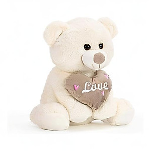 MODIFYI Plush Toys, Gift Toy, Huggable Bear Stuffed Animal Toy, Hugging A Heart-Shaped Toy, Soft and Lovely Plush Puppy, Washable, Suitable for Newborns, Toddlers, Kids, Multi, Beige, 9"