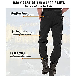 AKARMY Men's Work Pants, Cargo Pants for Men, Straight Tactical Pants, Work Travel Casual Pant with Multi Zipper Pockets 9920 Black 38