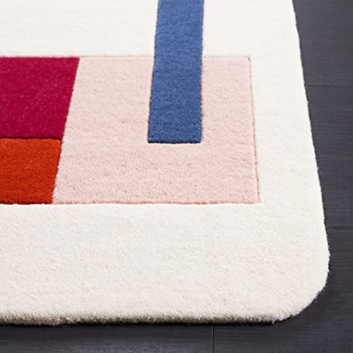 SAFAVIEH Fifth Avenue Collection Area Rug - 8' x 10', Ivory & Pink, Handmade Mid-Century Modern Abstract Wool, Ideal for High Traffic Areas in Living Room, Bedroom (FTV147A)