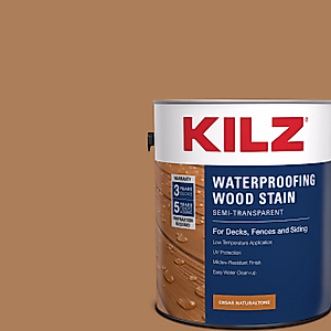 KILZ Waterproofing Wood Stain, Exterior, Semi-Transparent, Cedar, 1 Gallon