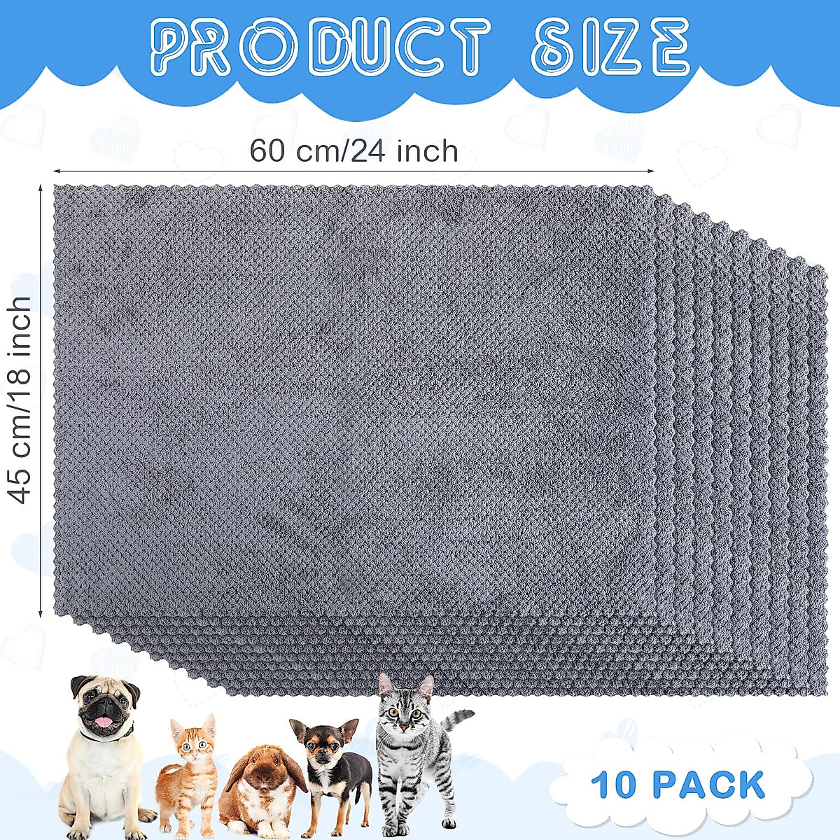 VitalCozy 10 Pcs Guinea Pig Pee Pads Mats for Cage Rat Bedding Blanket for Guinea Pigs Controlling Absorbent Waterproof Pee Pads for Rabbits, Hamster and Other Small Animals(18 x 24 Inch,Gray)