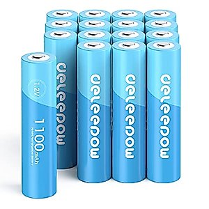 Deleepow AAA Batteries Rechargeable 1100mAh Nimh AAA Rechargeable Batteries 16-Pack 1200 Cycles 1.2V(Only Battery)