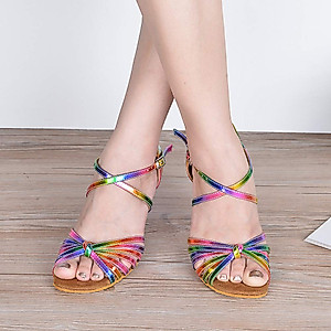 HIPPOSEUS Latin Dance Shoes for women Salsa Performance Dancing Shoes High Heel,Rainbow,Model U-YCD4, 9 B(M) US