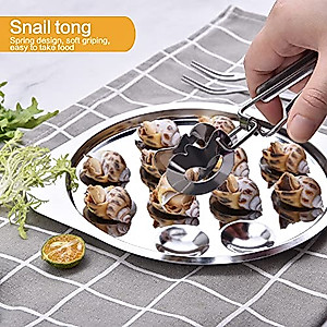 1 Set of Escargot Dish Stainless Steel Snail Escargot Plate 12 Holes with Escargot tong and Escargot fork for Kitchen Restaurant