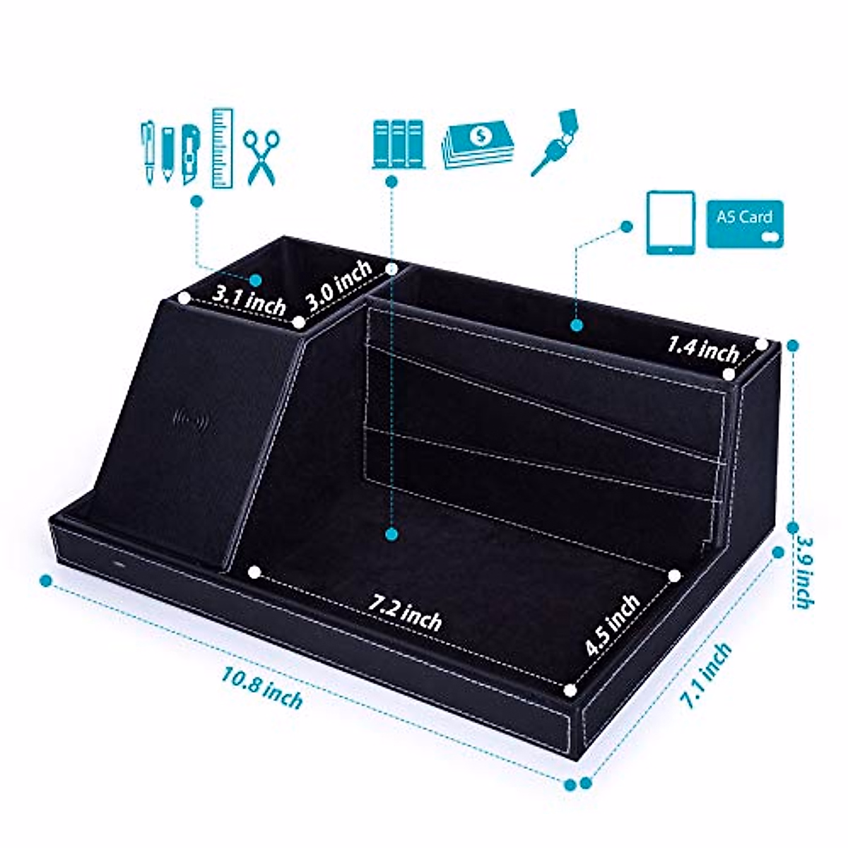 Fast Wireless Charging Station with Desk Organizer for iPhone 14/14 Pro Max/14 Pro/14 Plus/iPhone 13/13 Pro Max/13 Pro/ 13 mini and Iphone 12/11 Series, Nightstand Desktop Organizer for Home Office