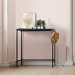 Small Console Table Black Entryway Table Modern Narrow Long Sofa Table Skinny Hallway Table Thin Behind Sofa Table Console Tables for Entryway 31.5 Inch with 2 Hooks, Sofa Side Display for Hallway