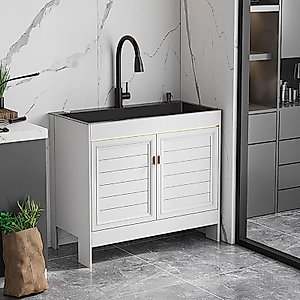 Laundry Utility Sink Laundry Sink with Cabinet Freestanding Kitchen Sink with Faucet and Storage Shelves with Drainer Unit for Garage Restaurant Kitchen Laundry Room Outdoor Indoor. ( Color : Pull fau