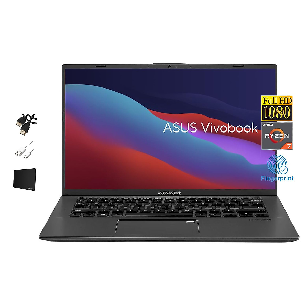ASUS VivoBook 14'' FHD Laptop, AMD 2-Core Ryzen7 3700U, 12GB DDR4 RAM, 1TB NVMe SSD, AMD Radeon RX Vega 10 Graphics, Backlit Keyboard, WiFi, HDMI, Fingerprint, Windows 10, Gray + Accessories